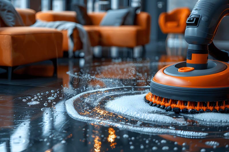Automated Floor Scrubber in Modern Living Room Setting for Efficient ...