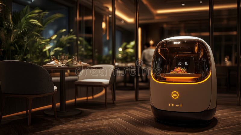 Automated Food Delivery Robot in Modern Restaurant Setting Stock ...