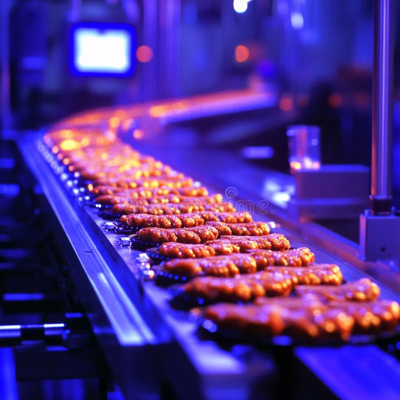An Automated Food Processing Line Features Illuminated Salmon Fillets ...