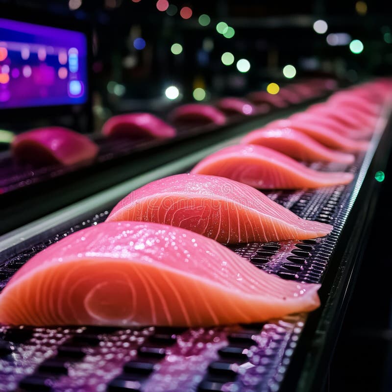 The Automated Food Processing Line Includes a Section with Illuminated ...