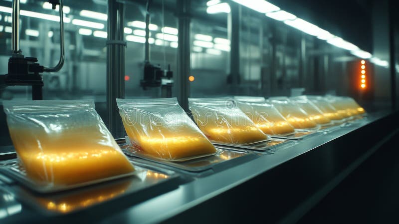 Automated Food Processing Line Packages Yellow Substance Stock ...