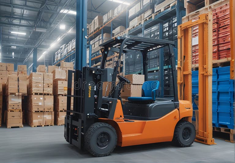 Automated Forklift Doing Storage in a Warehouse Managed by Machine ...