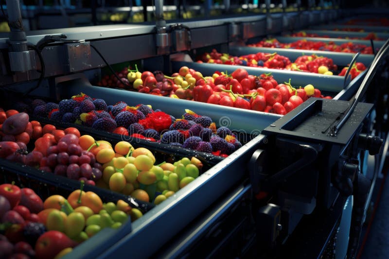 Automated Fruit Sorting Conveyor Belt in Industrial Food Processing ...