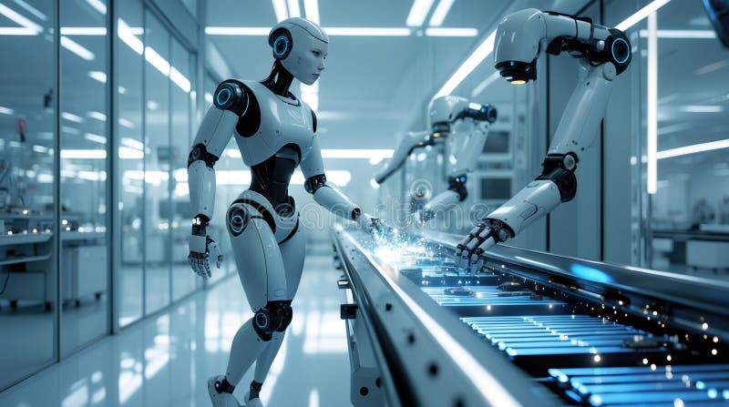 Automated Future Humanoid Robots Working on Assembly Line in Advanced ...