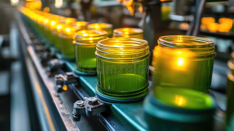 Automated Glass Manufacturing: Green Jars on Assembly Line Stock Photo ...