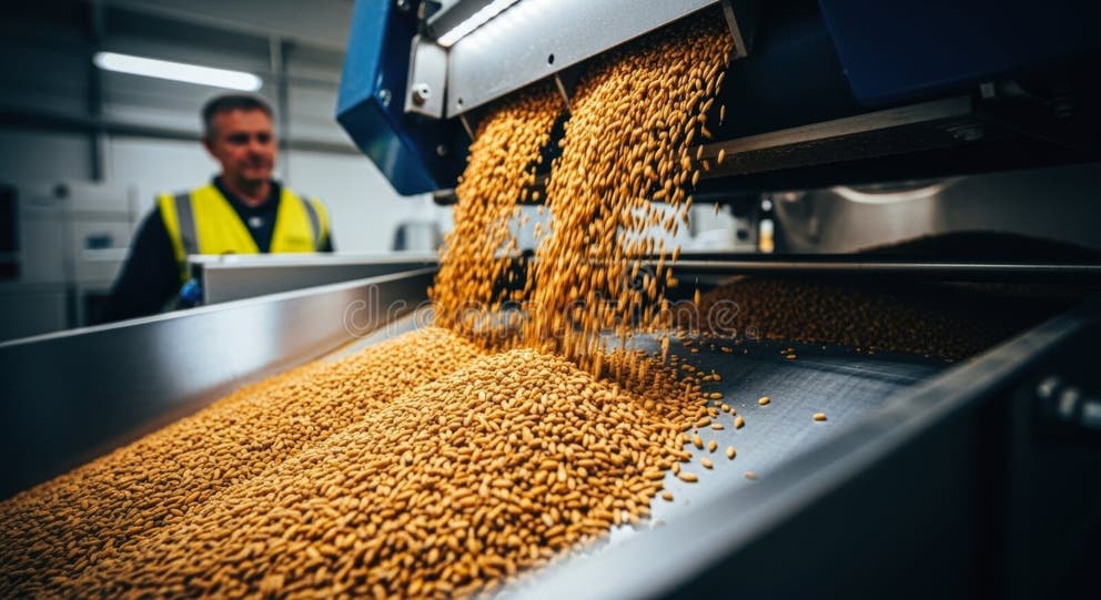 Automated Grain Sorting Machine Processing Organic Chicken Feed in a ...