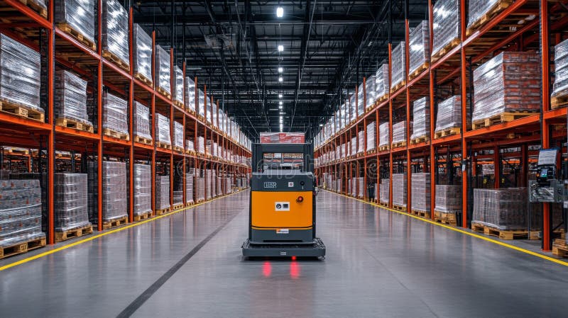 Automated Guided Vehicle in Modern Warehouse Stock Illustration ...