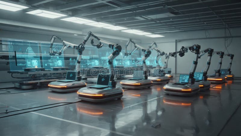 Automated Guided Vehicles Performing Tasks in a Modern Factory Stock ...