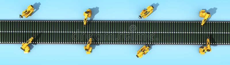 Automated Industrial Conveyor Top View 3d Rendr on Blue Stock ...