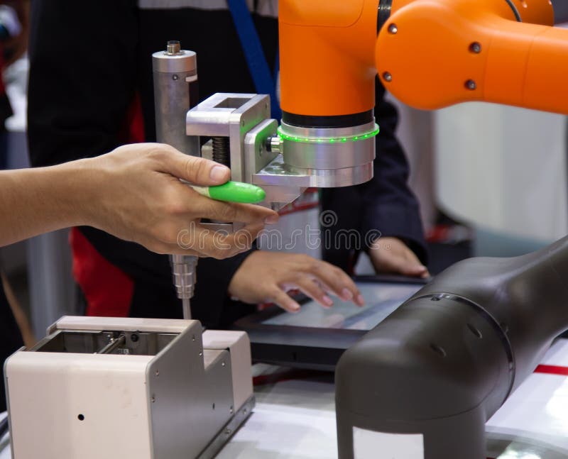 Automated Tightening Robot Arm Stock Photo - Image of factory ...
