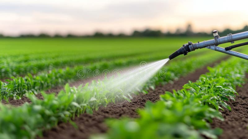 Automated Irrigation Spraying Water Over Agricultural Crops, Supporting ...