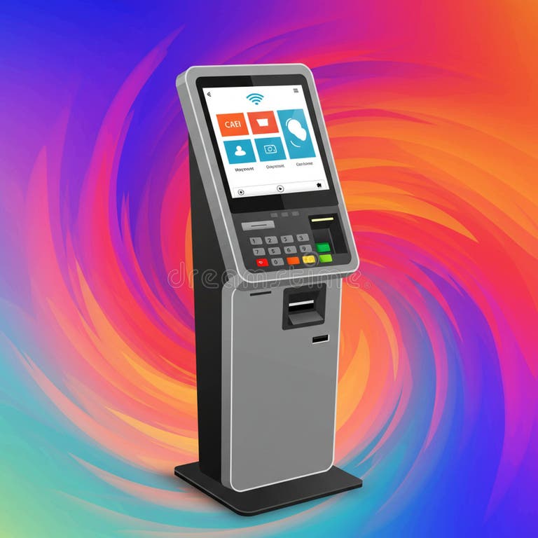 Automated Kiosk with a Touchscreen Interface, Showing Various Icons for Different Stock ...