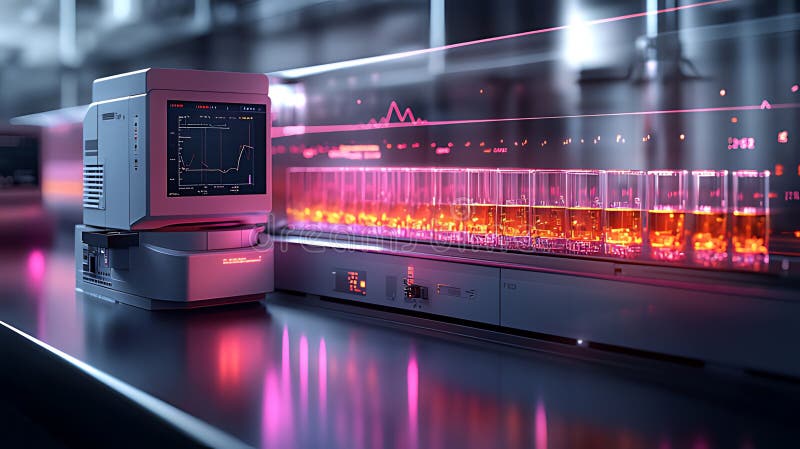 Automated Lab Equipment Analyzes Samples in Small Glasses on Conveyor ...