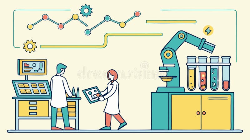Automated Lab Research, Scientist and Robotic Arm, Vector Design ...