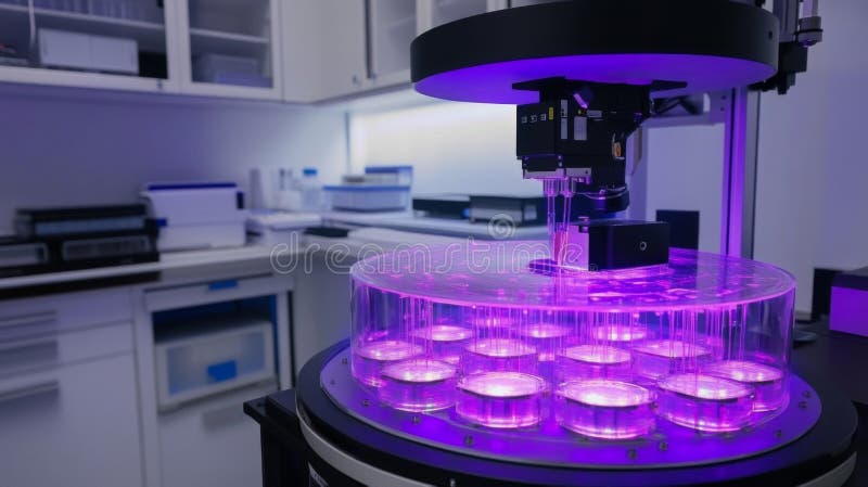 Automated Laboratory Equipment Dispensing Liquid into Multiple Circular ...