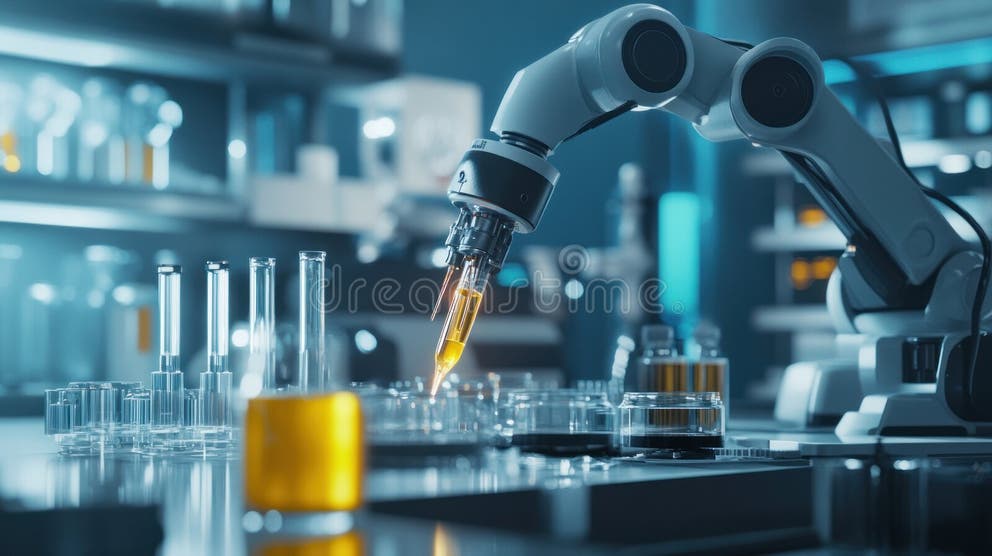 Automated Laboratory: Robotic Arm Precisely Dispensing Liquid in a ...