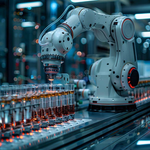 Automated Laboratory Robotic Arm Processing Liquid Samples in Test ...