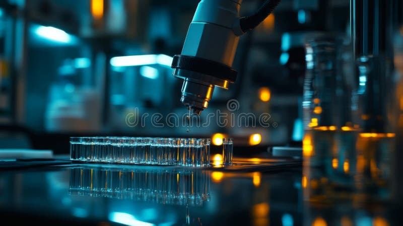 Automated Liquid Dispenser Filling Sample Tubes in Lab Stock ...