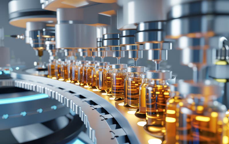 Automated Liquid Filling Process in Industrial Setting Stock ...