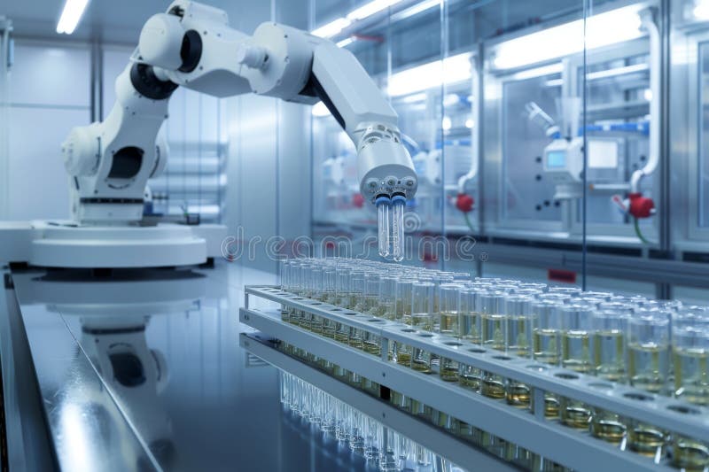 Automated Liquid Handling System In A Laboratory Setting Stock Image