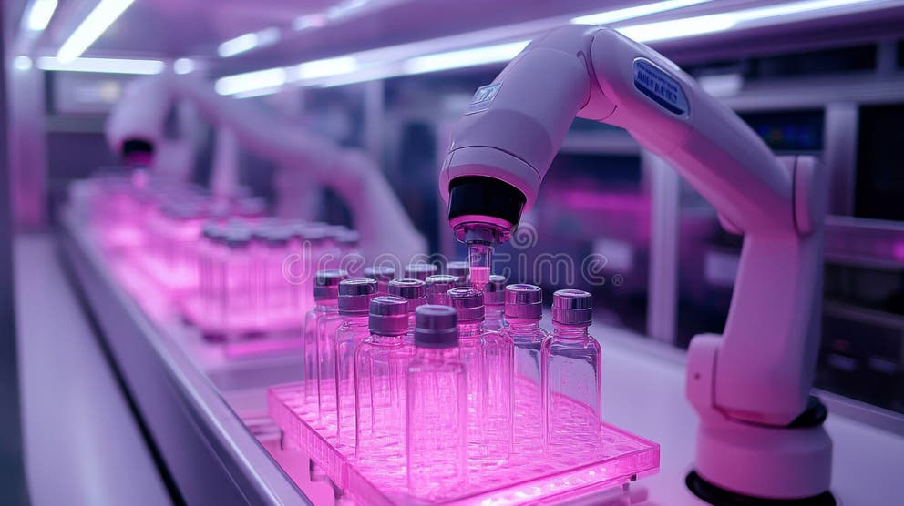 Automated Liquid Handling System in a Pink-Lit Laboratory Stock ...