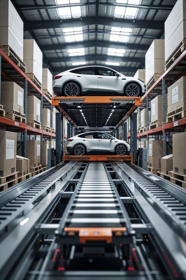 Automated Loading of Electric Vehicle in Smart Warehouse Stock Illustration - Illustration of ...