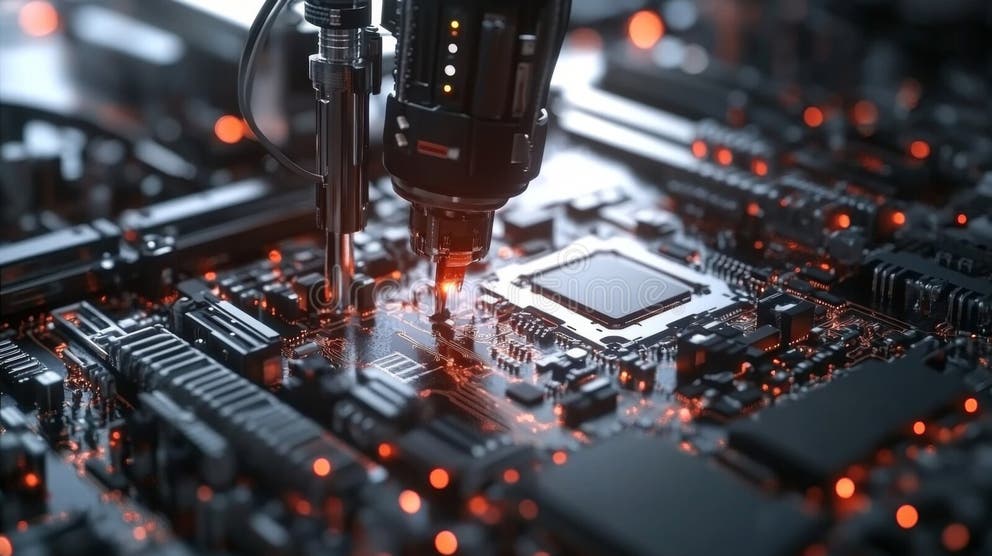 Automated Machine Assembling Circuit Board Components Stock ...