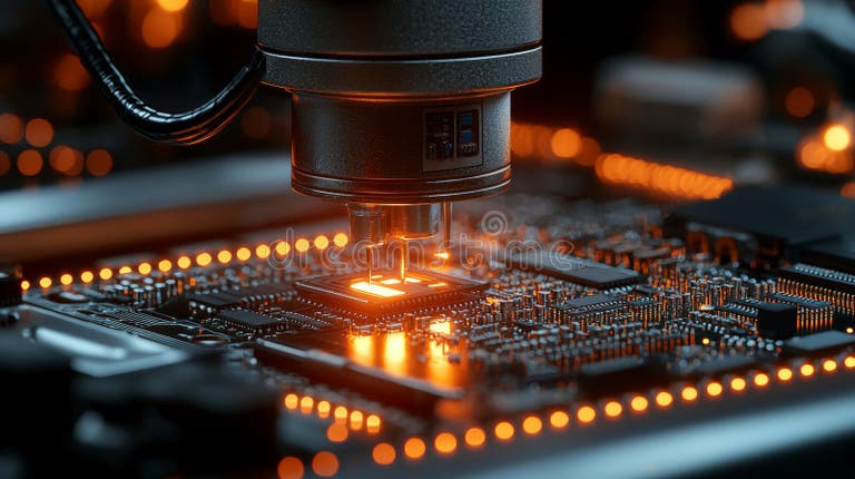 Automated Machine Assembling Circuit Board Components Stock ...