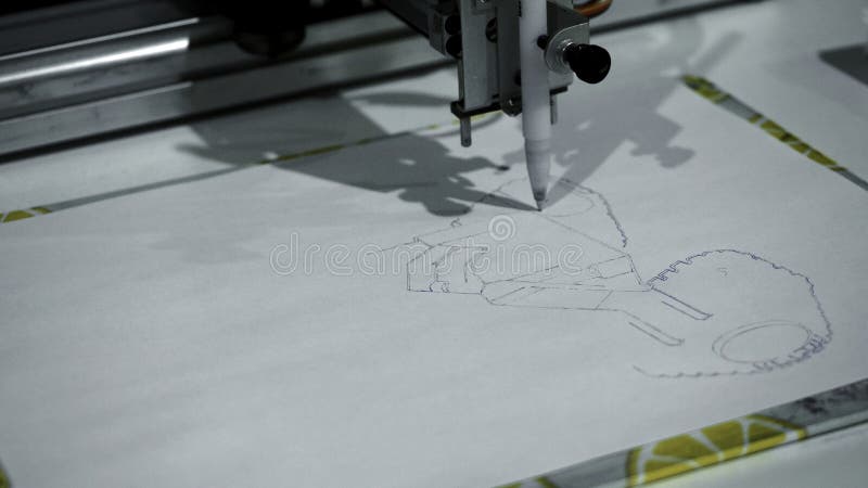Automated Machine Draws Image on Paper. Media. Robotic Machine that ...