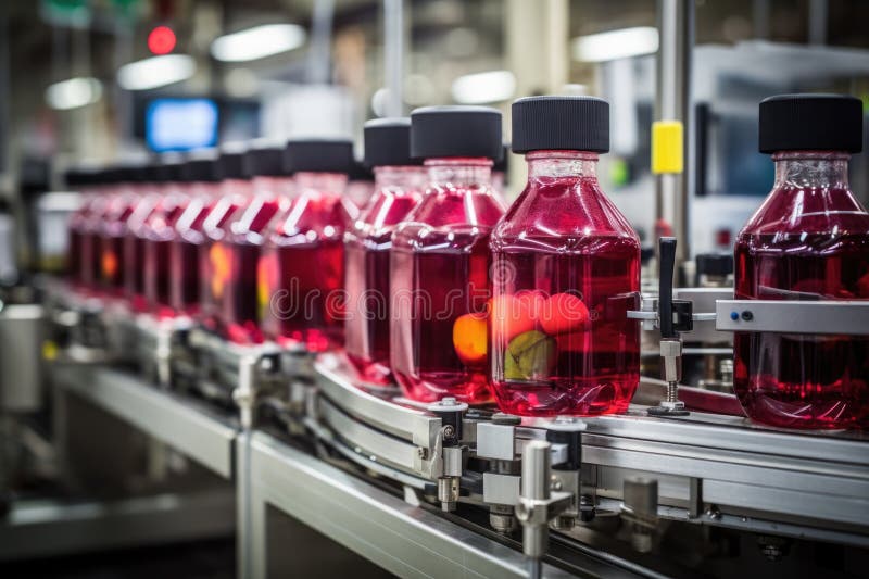 Automated Machine Labeling and Packaging Juice Bottles on a Production ...
