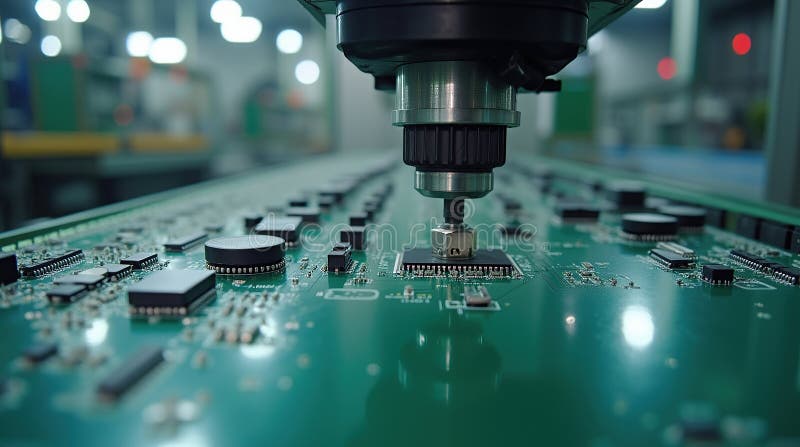 Automated Machine Placing Components on Circuit Board in Factory Setup ...