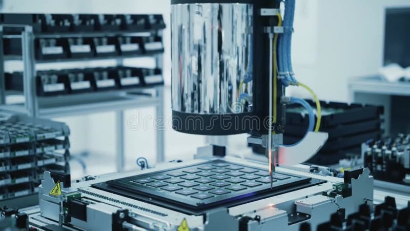 Automated Machine Placing Components on Electronic Board Close Up Stock ...