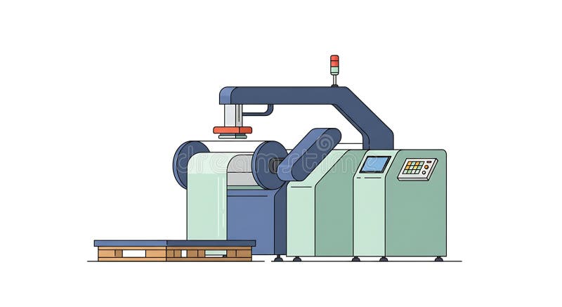 Automated Machine Rolling Material Onto Pallet in Production Line Stock ...
