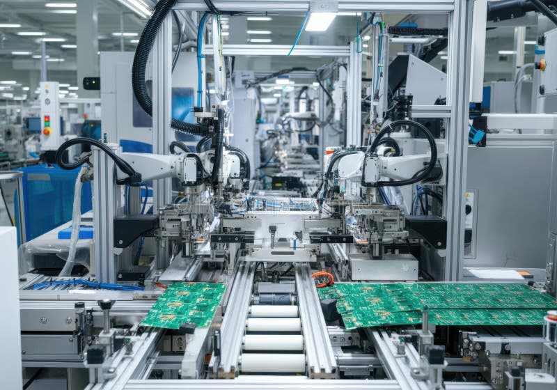 Automated Machinery Assembling Printed Circuit Boards in a Factory ...