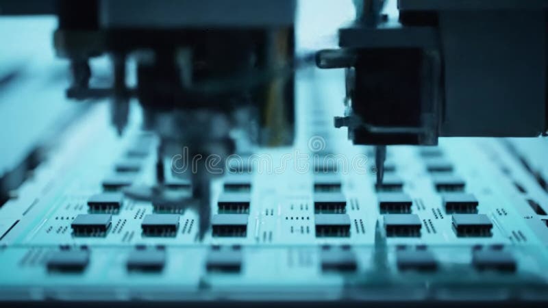 Close Up of Automated Circuit Board Assembly Process in Electronics ...