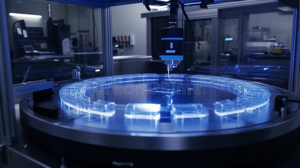 Automated Manufacturing Machine with a Rotating Platform and a Blue ...