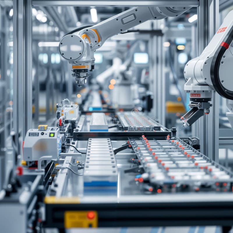 High-Tech Assembly Line with Robotic Arms in Action, Generative Ai ...