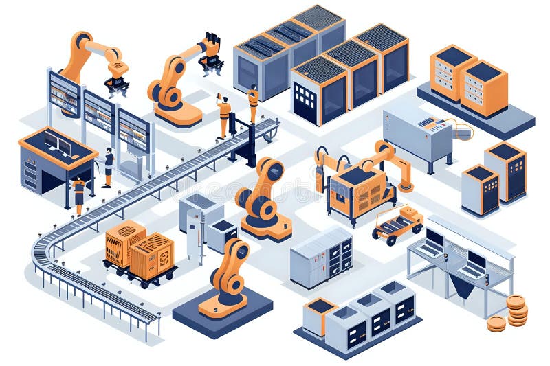 Automated Manufacturing Process, Robotic Arms and Conveyor Belts Optimize Production Line ...
