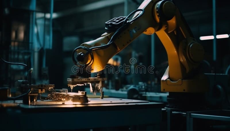Automated Metal Workshop with Robotic Arm and Conveyor Belt Technology ...