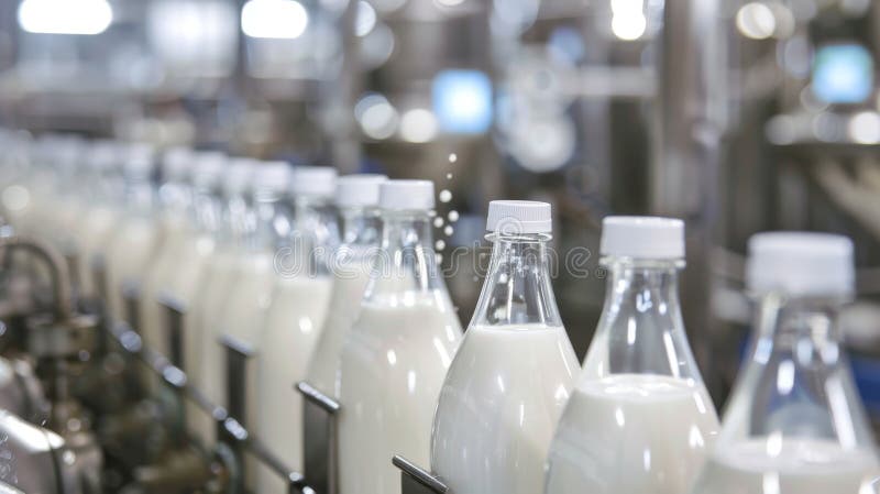 Automated Milk Bottling Production Line in Modern Dairy Processing ...