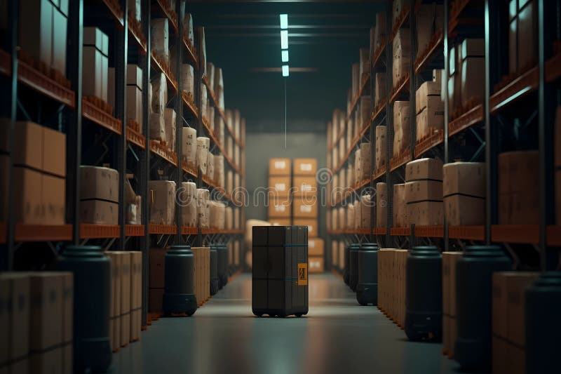 Automated Modern Retail Warehouse. Robotics Transporting Boxes of ...