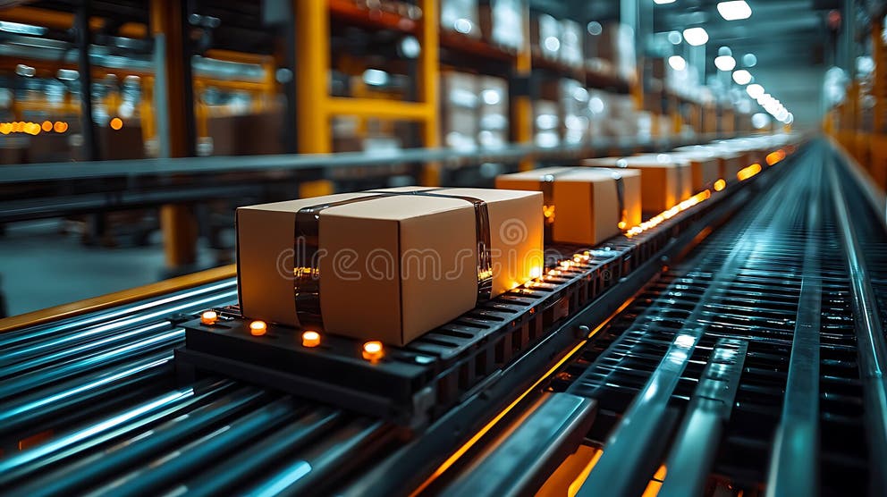 Automated Order Tracking System Scanning Packages on Conveyor Belt in ...