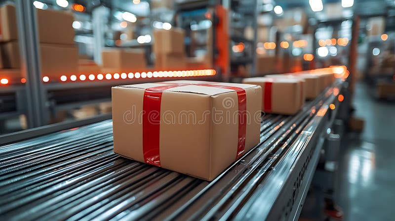 Automated Order Tracking Technology with Packages on Conveyor Belt in ...