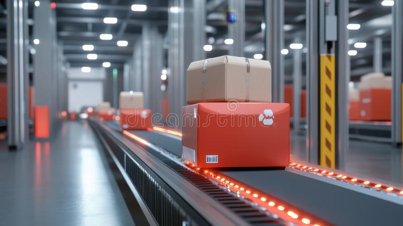 Automated Package Sorting in a Modern Distribution Center Featuring a ...