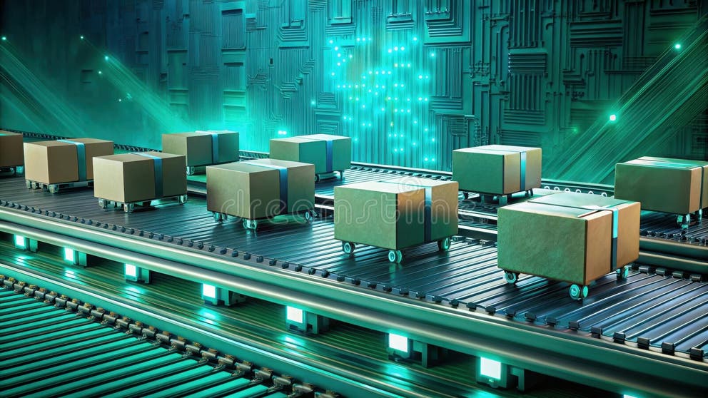 Automated Package Sorting System High-tech Conveyor Belt Transports ...