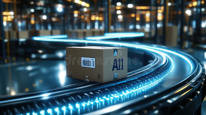 Automated Package Sorting System in Modern Warehouse Stock Illustration ...