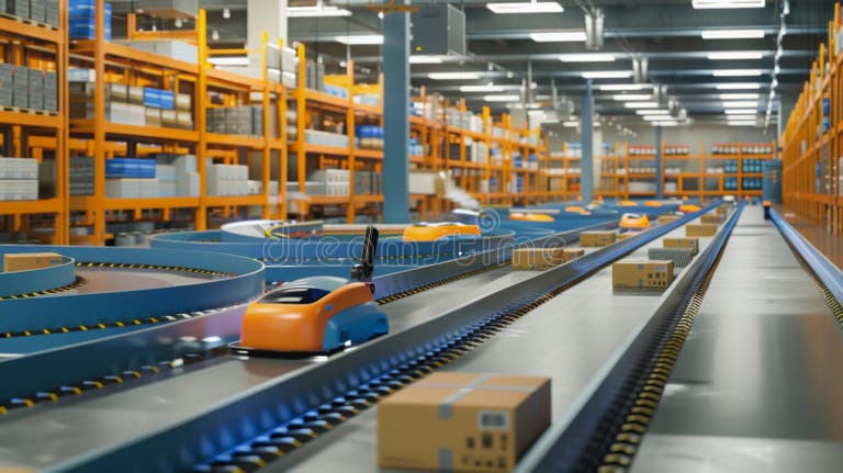 Automated Package Sorting System in Warehouse Stock Image - Image of ...
