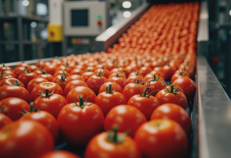 Automated Packaging Line for Fresh Tomatoes in a Modern Facility Stock ...