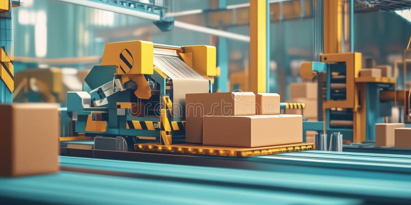 Automated Packaging Machinery Modern Warehouse Environment Cardboard ...