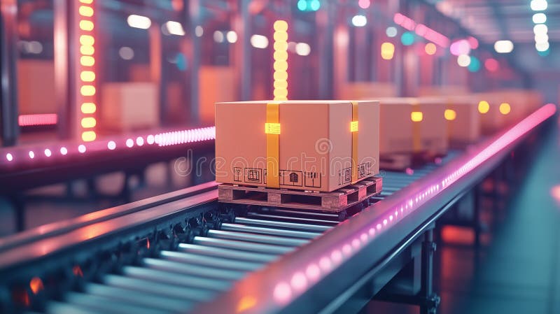 Automated Packaging in Modern Warehouse Stock Illustration ...